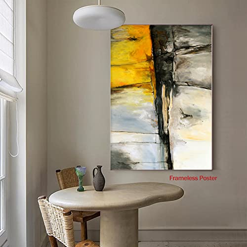 Black Yellow White Abstract Painting Abstract Canvas Paintings Wall Art Orange and Grey Abstract Wall Art Modern Abstract Prints Yellow Black Grey Orange Abstract Pictures for Wall Decor 16x24in Frameless