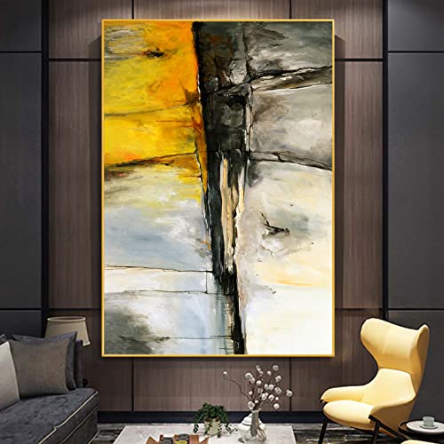 Black Yellow White Abstract Painting Abstract Canvas Paintings Wall Art Orange and Grey Abstract Wall Art Modern Abstract Prints Yellow Black Grey Orange Abstract Pictures for Wall Decor 16x24in Frameless