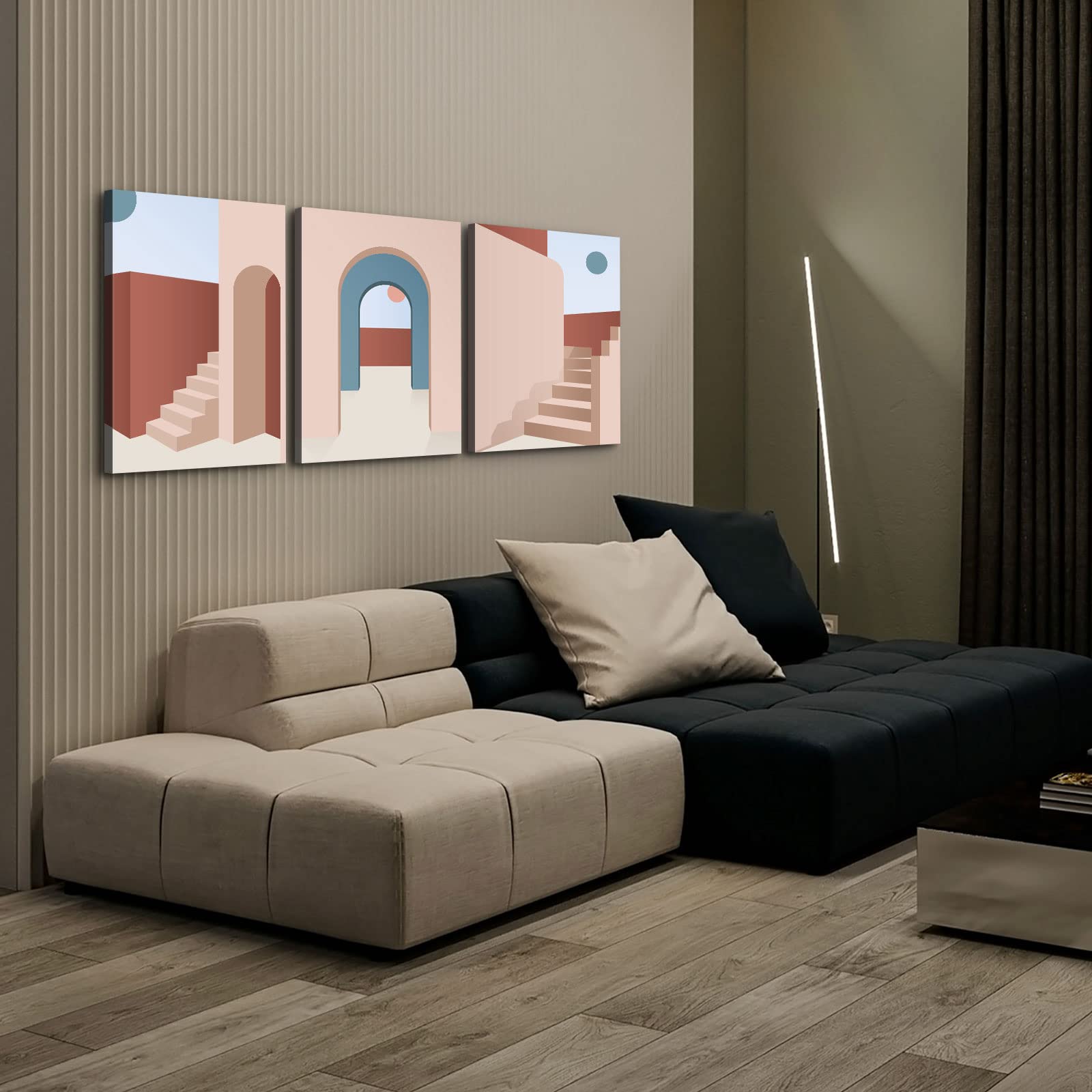Dimpoli - Abstract Canvas Print Wall Art Set Mid-Century Modern Architecture Abstract Shapes Illustrations Minimalism Decorative Contemporary for Living Room, Bedroom, Office - 24"x32"x3 panel