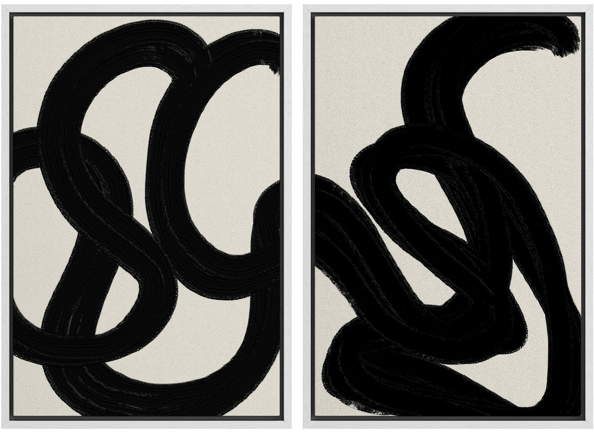 IDEA4WALL Framed Canvas Print Wall Art Set Mid-Century Modern Black Paint Stroke Abstract Shapes Illustrations Modern Art Geometric Decorative Relax Colorful Multicolor for Bedroom - 24"x36"x2 White