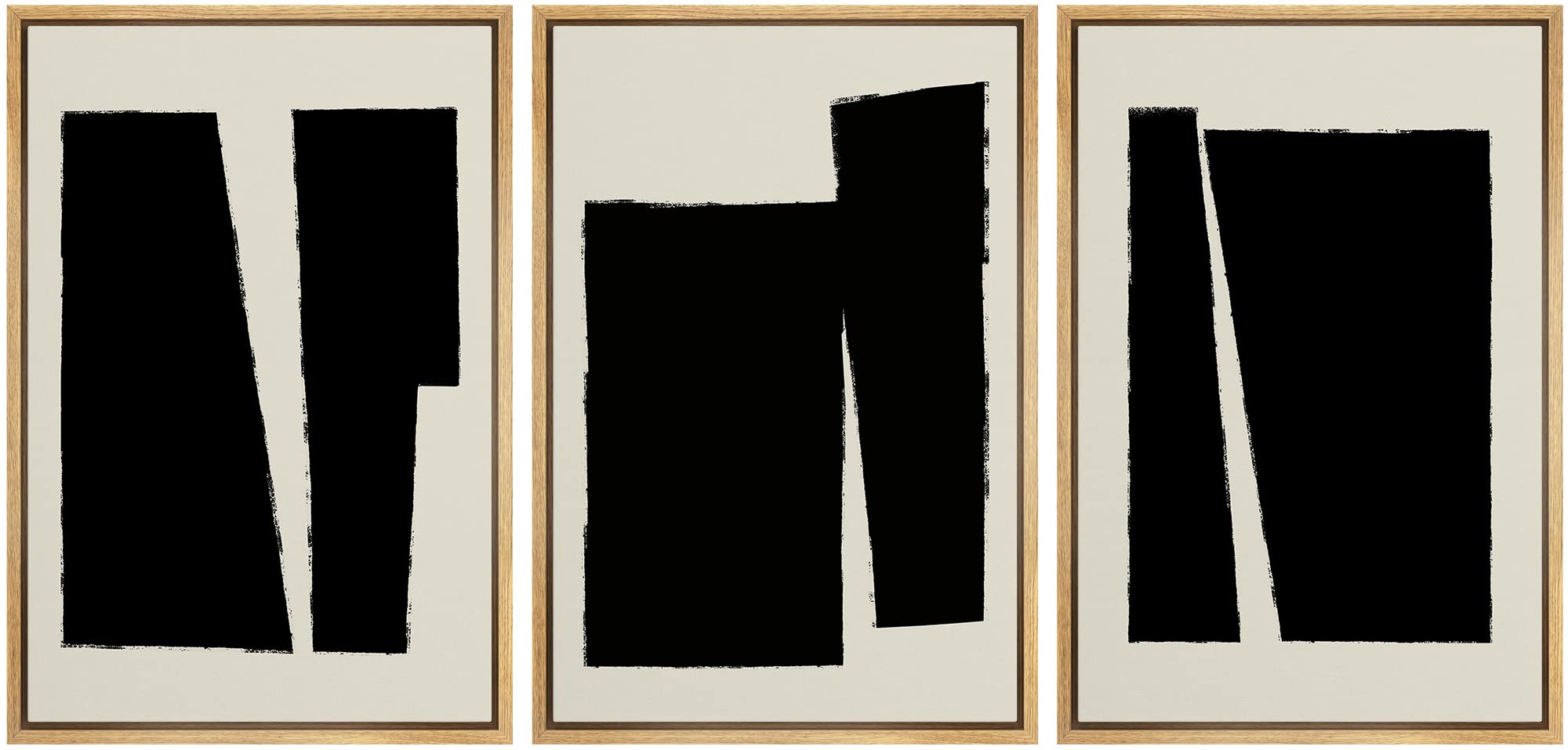 SIGNLEADER Framed Canvas Print Wall Art Set Geometric Black Contemporary Color Block Abstract Shapes Illustrations Modern Art Minimalism Decorative for Living Room, Bedroom, Office - 24"x36"x3 NATURAL