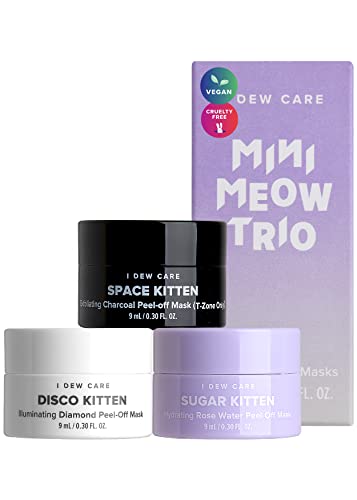 I DEW CARE Peel Off Face Mask Set - Mini Meow Trio | Travel Size, Spa day, Gift Set, Hydrating, Illuminating, Exfoliating
