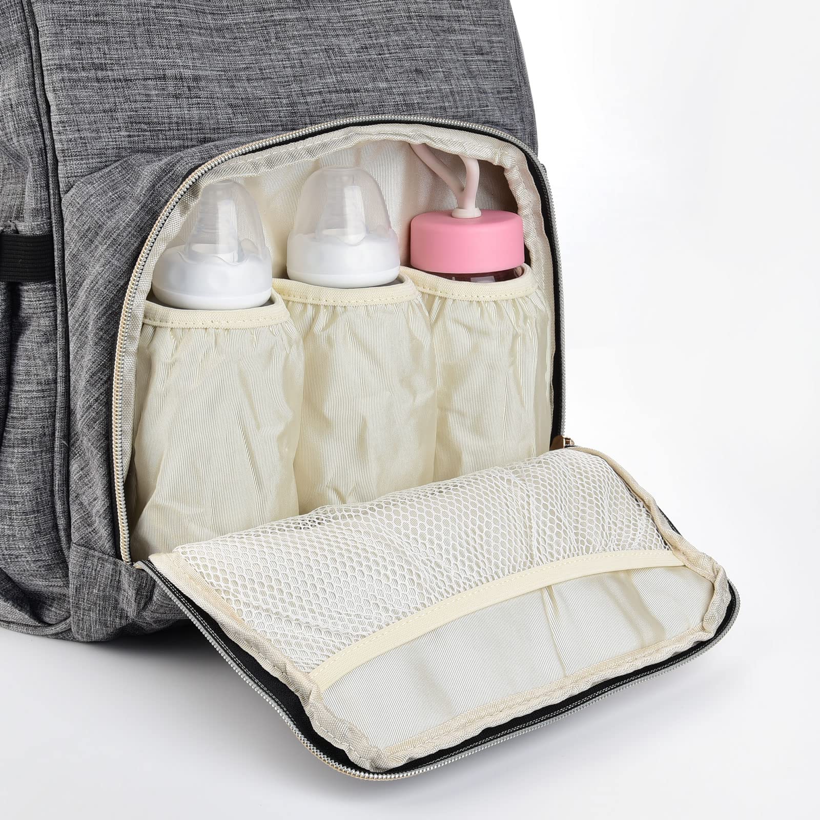 RAMHORN Diaper Bag Backpack Multifunctional Travel Back Pack Maternity Baby Changing Bags Waterproof Large Capacity For Baby Care Gray
