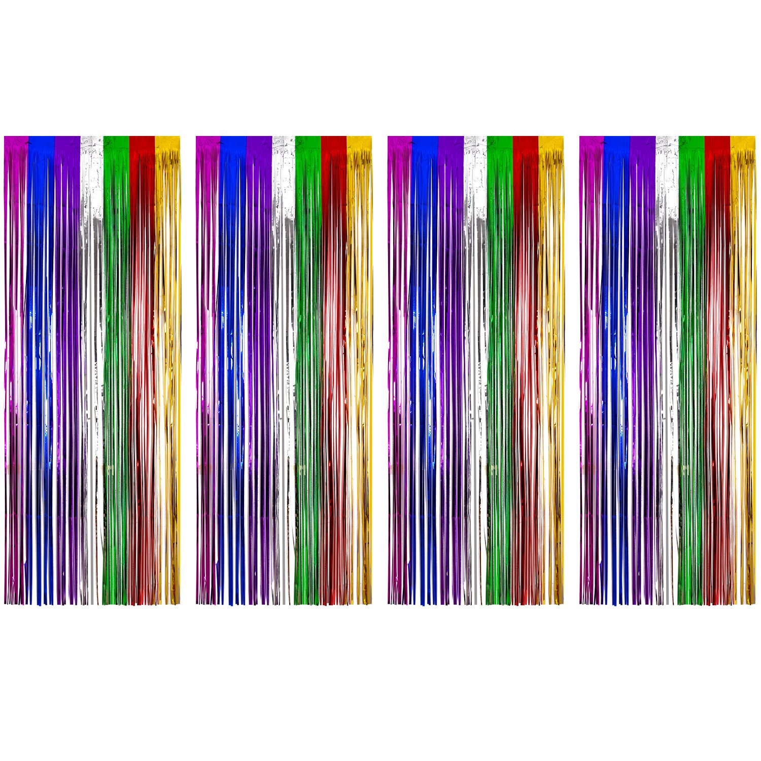 Sumind 4 Pack Foil Curtains Metallic Fringe Curtains Shimmer Curtain for Birthday Wedding Party Christmas Decorations (Rainbow)