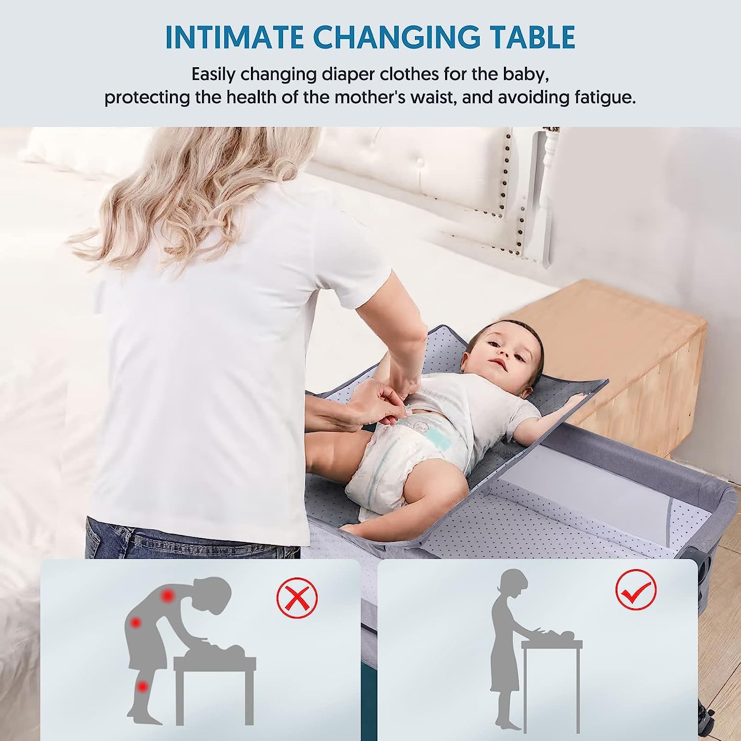 Bellababy Bedside Bassinet, Bedside Sleeper, Bedside Crib with Changing Table, Easy Folding Portable Crib, Adjustable Portable Bed for Infant/Newborn (Dark Grey)