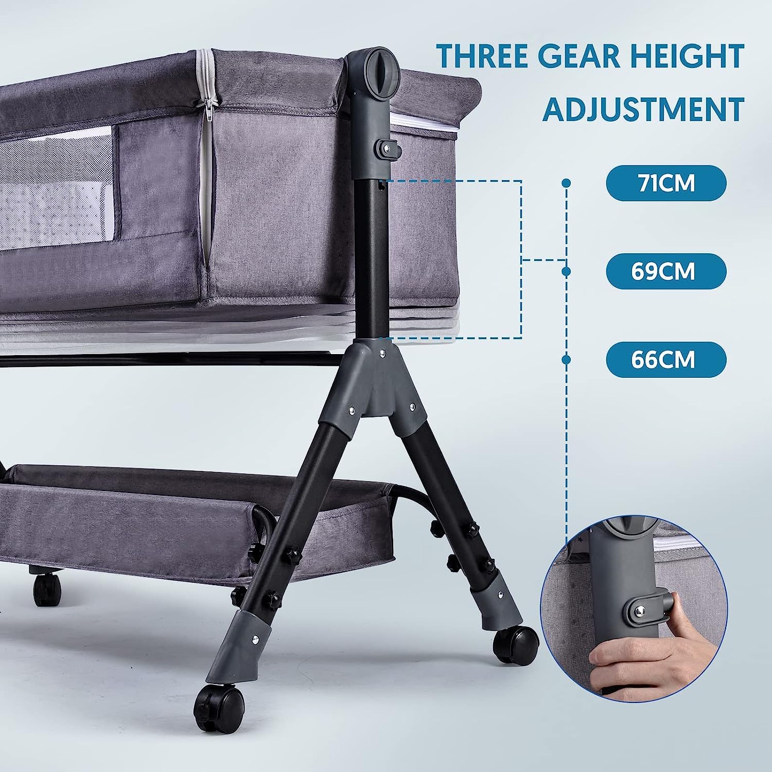 Bellababy Bedside Bassinet, Bedside Sleeper, Bedside Crib with Changing Table, Easy Folding Portable Crib, Adjustable Portable Bed for Infant/Newborn (Dark Grey)