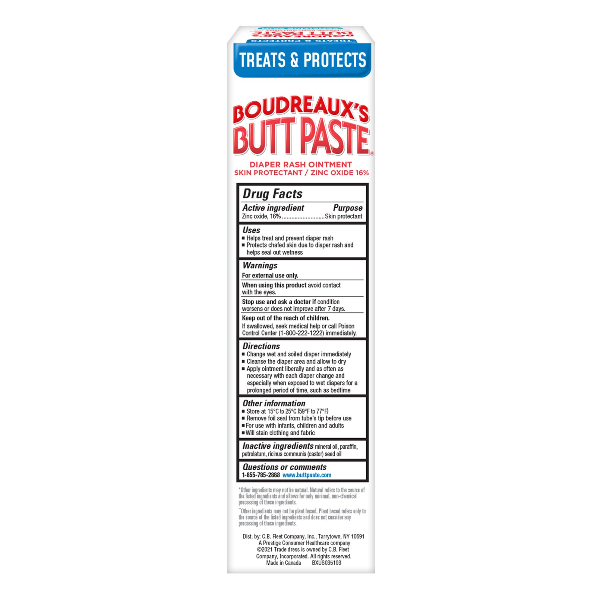 Boudreaux's Butt Paste for Sensitive Skin Diaper Rash Cream, Ointment for Baby, 4 oz Tube