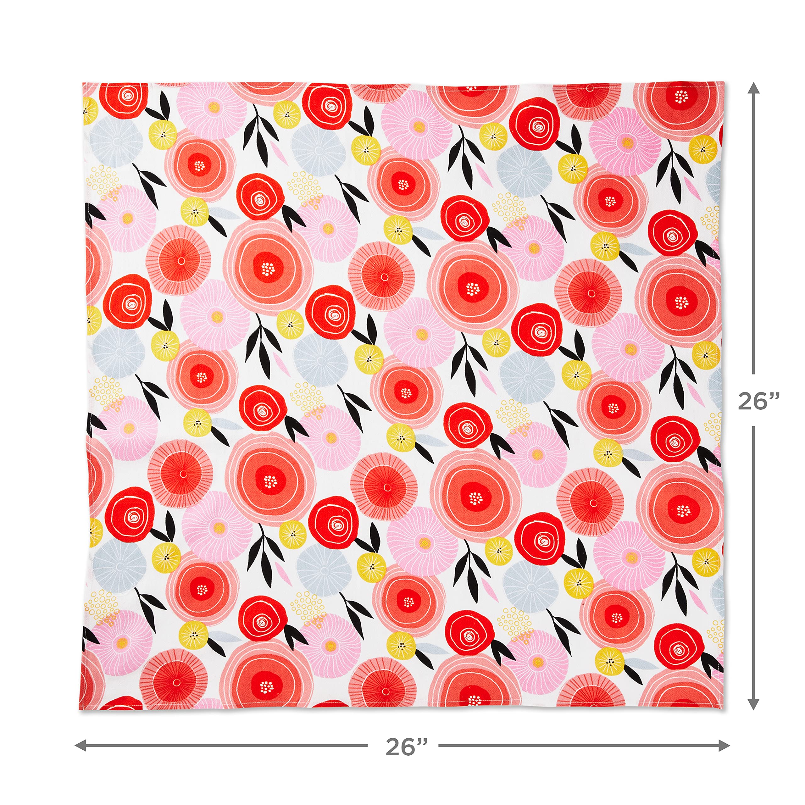 Hallmark Reusable Fabric Gift Wrap (1 Sheet: 26" x 26" Pink and Orange Modern Floral) for Birthdays, Bridal Showers, Valentine's Day, Easter, Mother's Day