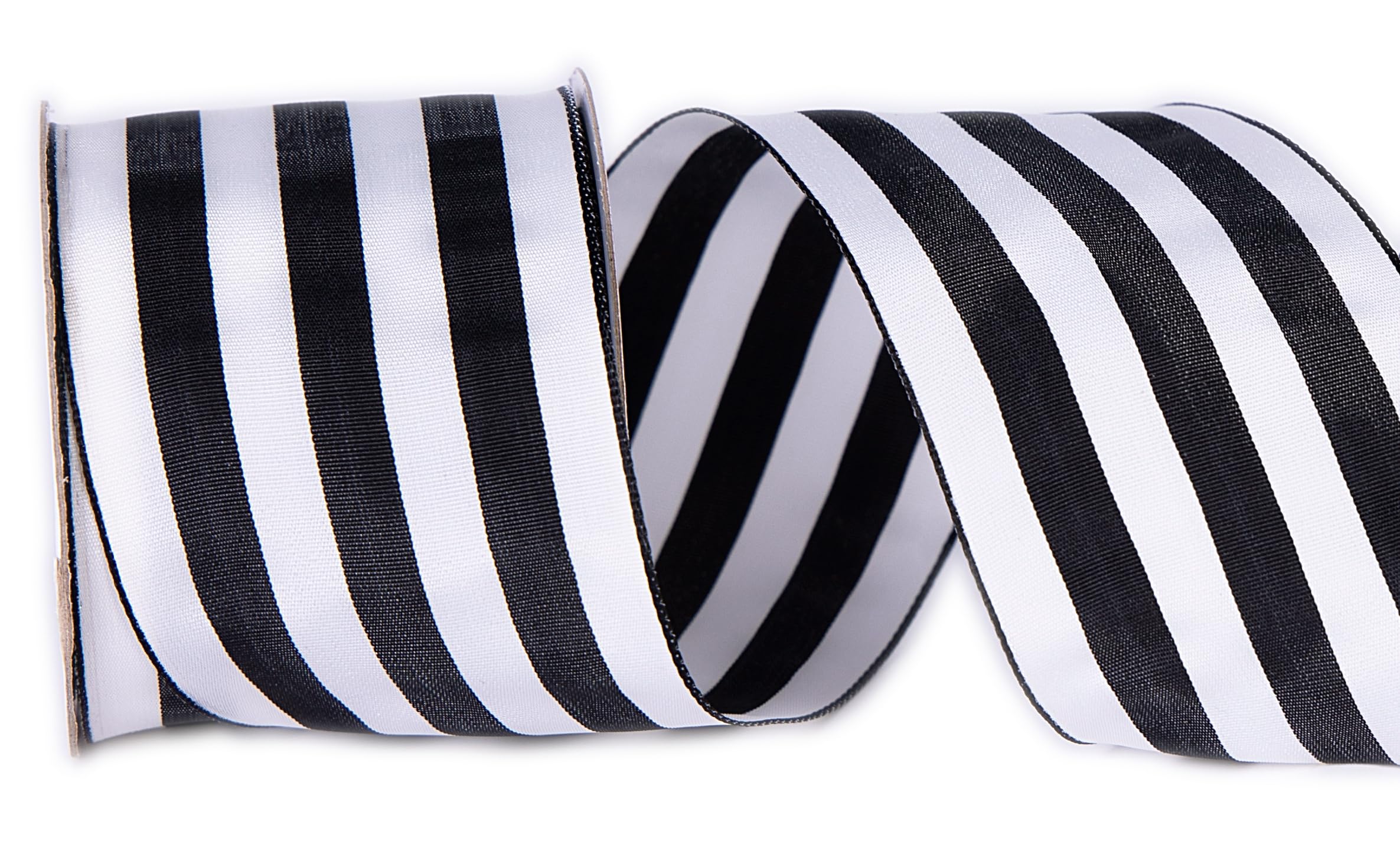 CSZD RIBBON 2.5inch Wide 10 Yards Wired Gift Wrapping Ribbon Black White Stripe Wired Ribbon for Gift Wrapping Crafts DIY Christmas Tree Decor, Wreaths, Bows Farmhouse (Black)