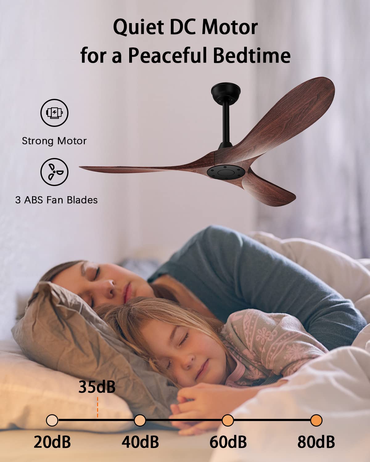 KASASS Outdoor Ceiling Fan, 52 Inch Remote Control Ceiling Fan, Indoor Ceiling Fan,Modern Classic Ceiling Fan for Kitchen, Bedroom, Living Room, Farmhouse, Patio (Walnut Color)