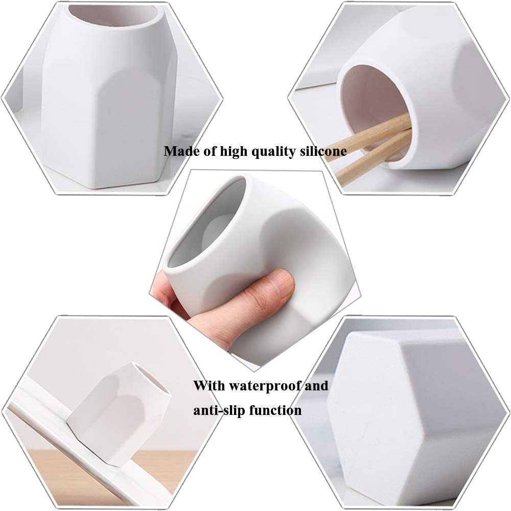 Cooyeah Silicone Pencil Holder, 3Pcs Geometric Pencil Holder Creative Design Silicone Pen Cups Desktop Stationery Organizer Pen Container for Office Home School Makeup Brush Holders 3x3.75 Pencil Cup