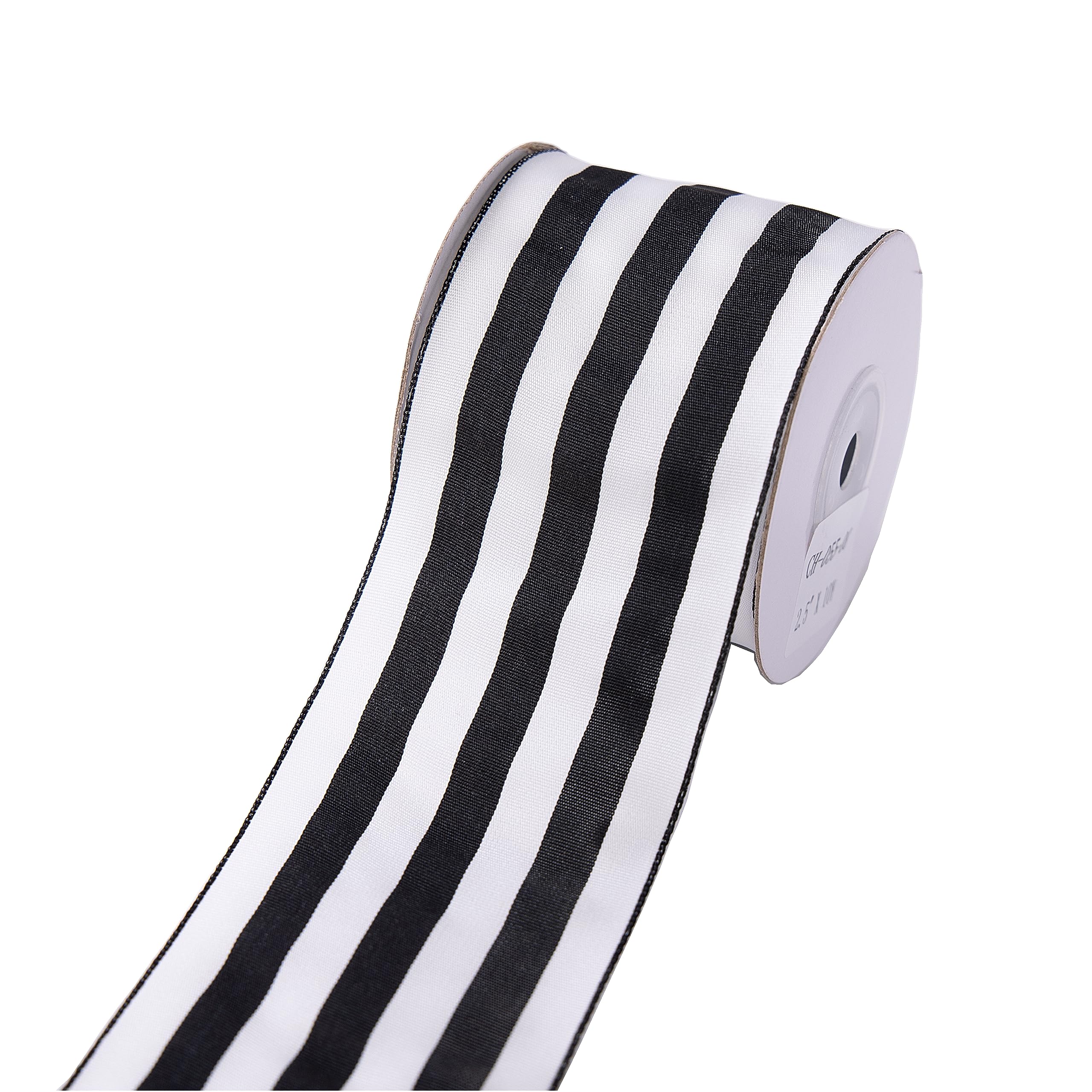 CSZD RIBBON 2.5inch Wide 10 Yards Wired Gift Wrapping Ribbon Black White Stripe Wired Ribbon for Gift Wrapping Crafts DIY Christmas Tree Decor, Wreaths, Bows Farmhouse (Black)
