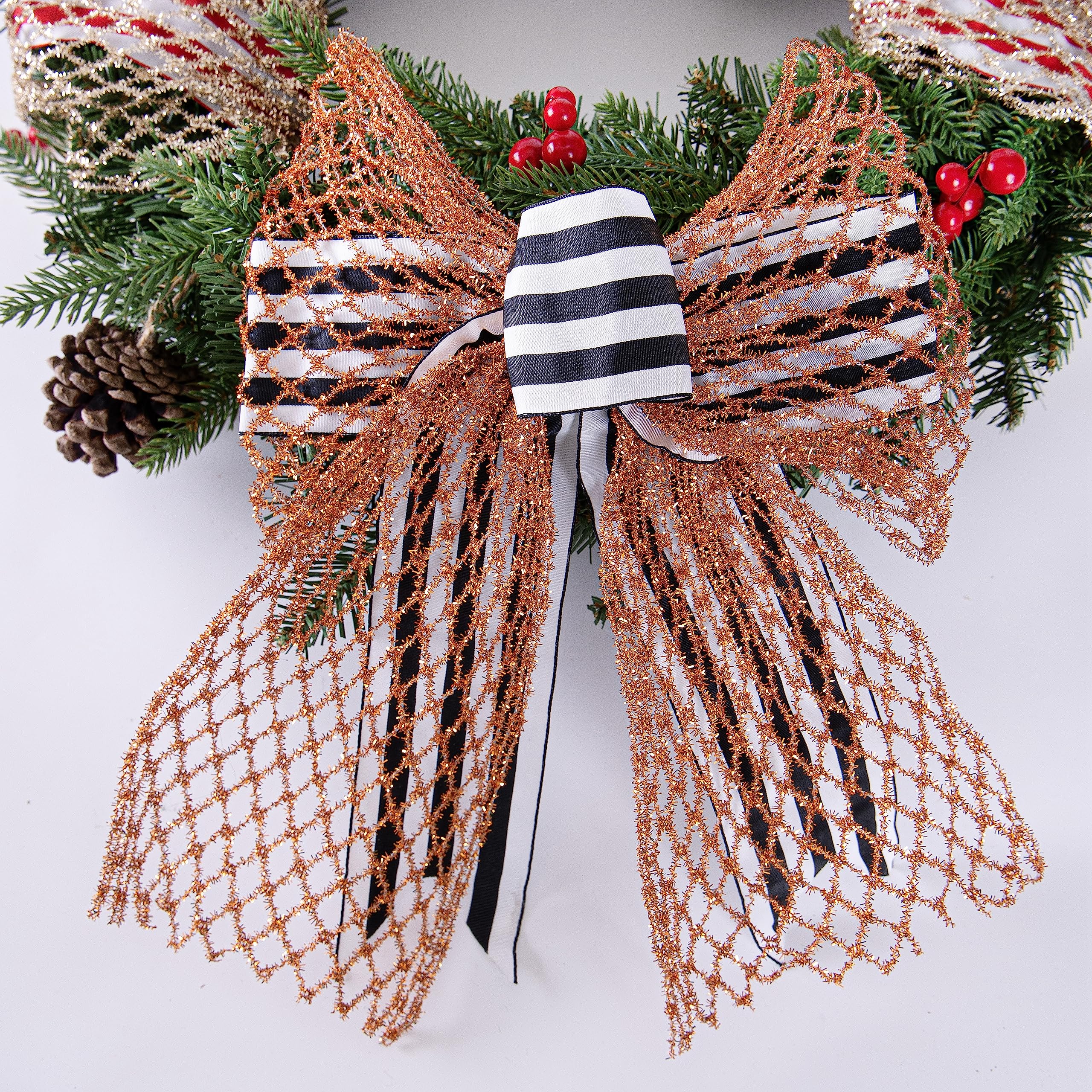 CSZD RIBBON 2.5inch Wide 10 Yards Wired Gift Wrapping Ribbon Black White Stripe Wired Ribbon for Gift Wrapping Crafts DIY Christmas Tree Decor, Wreaths, Bows Farmhouse (Black)