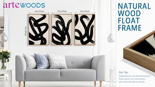 Framed Wall Art Canvas Set Abstract Lines Pictures Modern Mid Century Boho Wall Decor Minimalist Abstract Black Stroke Lines Canvas Painting Artwork Living Room Bedroom Home Office 16"x24"x3 Natural