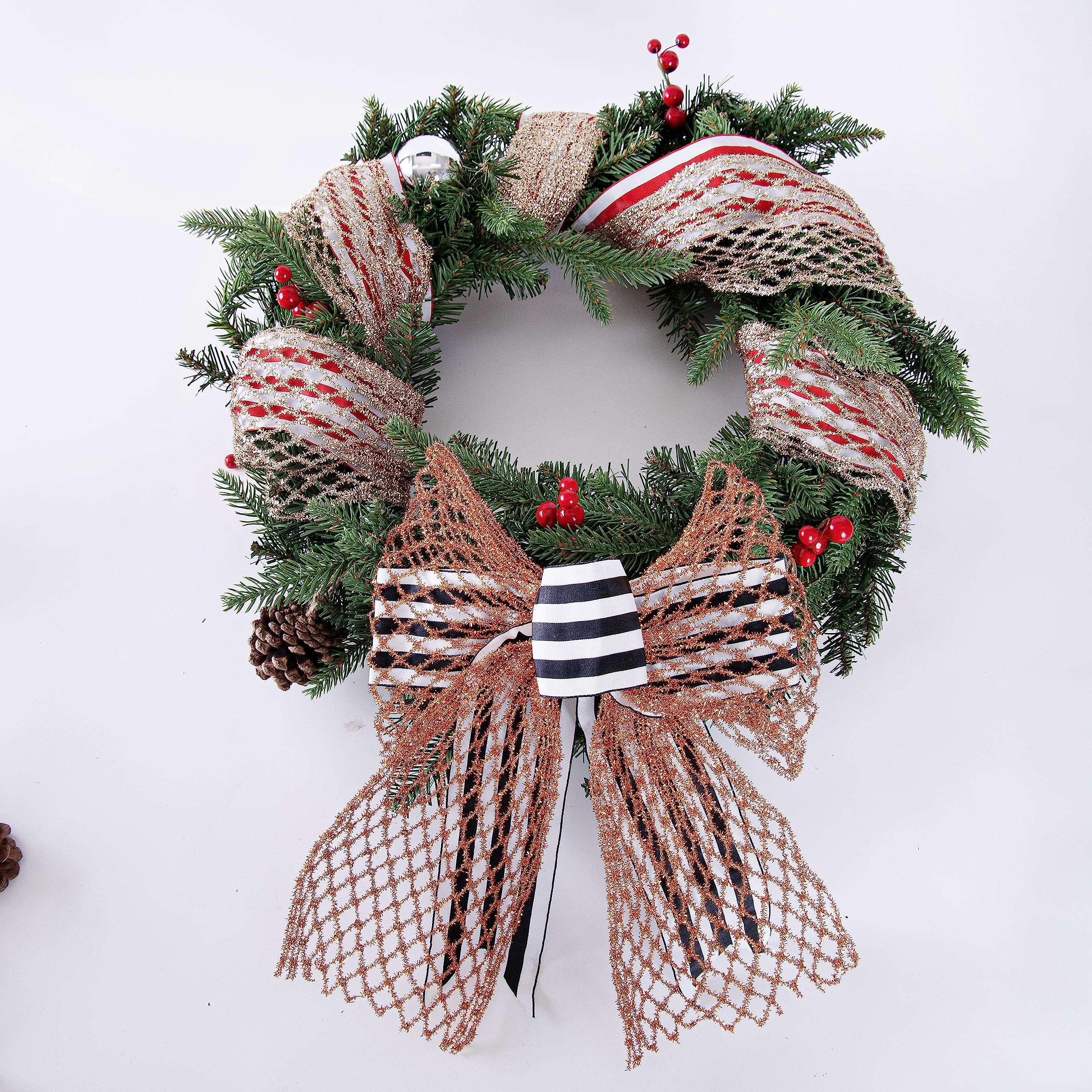 CSZD RIBBON 2.5inch Wide 10 Yards Wired Gift Wrapping Ribbon Black White Stripe Wired Ribbon for Gift Wrapping Crafts DIY Christmas Tree Decor, Wreaths, Bows Farmhouse (Black)