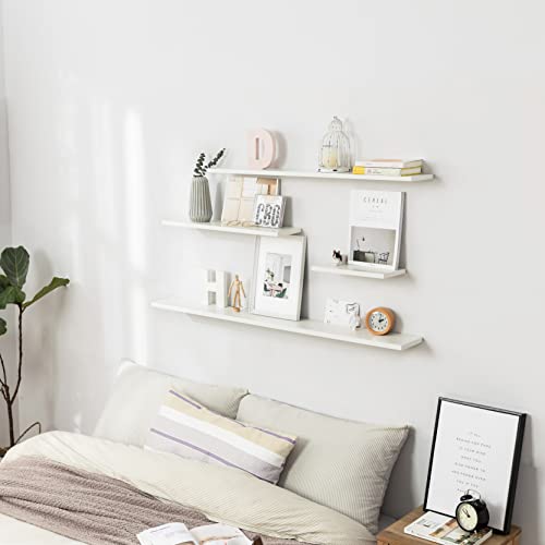 Long Floating Shelf 48 Inch White Floating Shelf for Wall Set of 2, Durable Natural Wood Oak Floating Shelf for Bedroom Bathroom, Easy Assembly, Classic Design, White, 48 *6 *0.8(Not for Drywall)