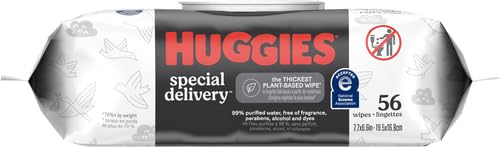 Hypoallergenic Baby Wipes, Unscented, Huggies Special Delivery Baby Diaper Wipes, Safe for Sensitive Skin, 99% Purified Water, 6 Push Button Packs (336 Wipes Total), 56 Count (Pack of 6)