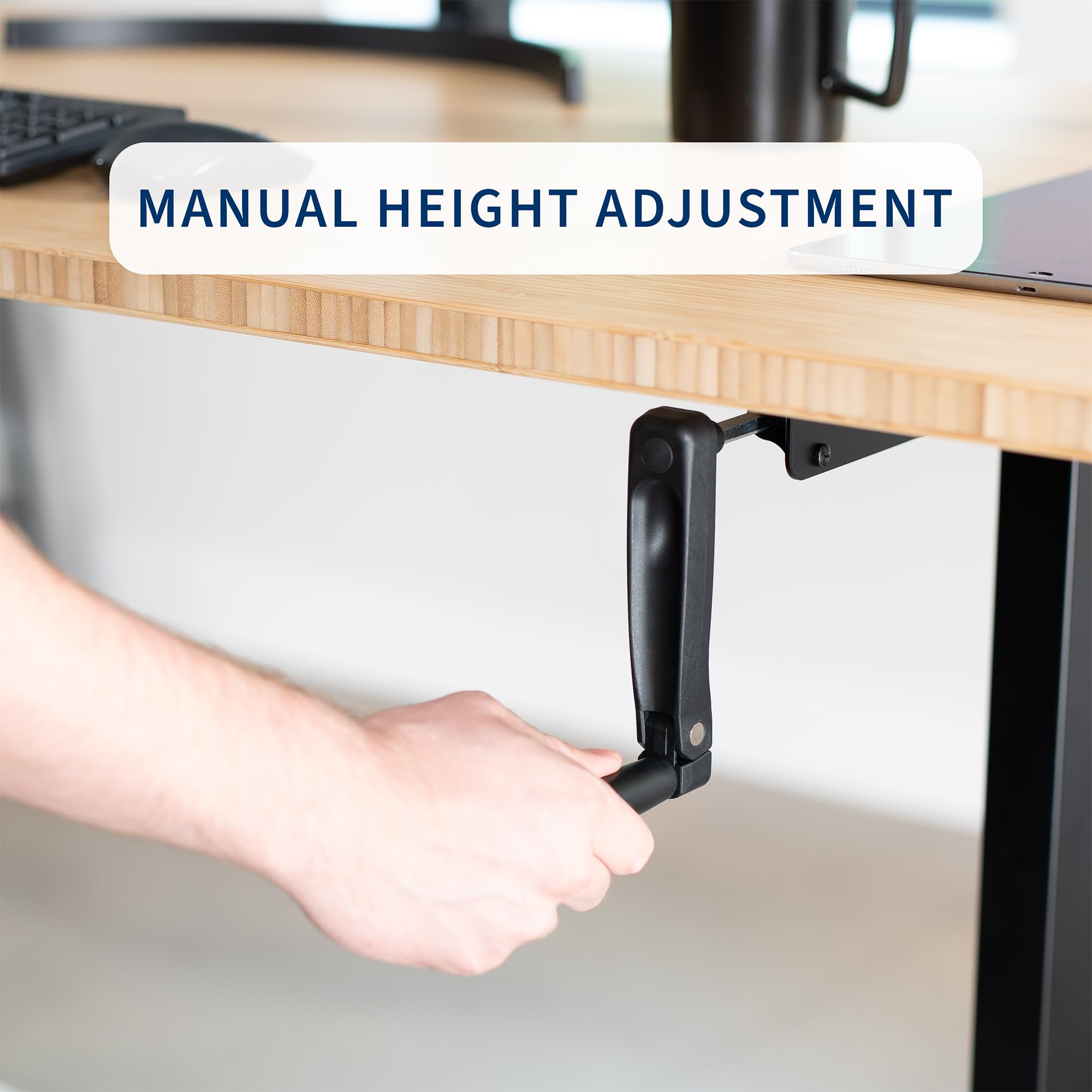 VIVO Black Manual Height Adjustable Stand Up Desk Frame with Hand Crank System, Ergonomic Standing 2 Leg Workstation, DESK-V101M