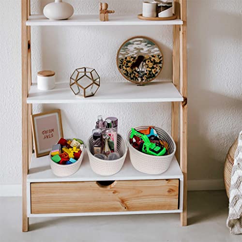 Seaokais Set of 3 Cotton Rope Storage Basket, Small, Oval, White