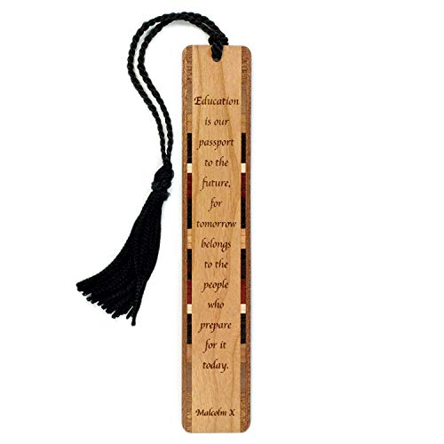 Malcolm X Education Quote Engraved Wooden Bookmark - Also Available with Personalization - Made in The USA