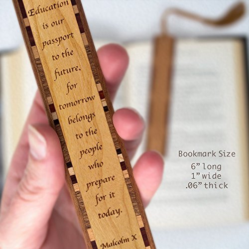 Malcolm X Education Quote Engraved Wooden Bookmark - Also Available with Personalization - Made in The USA