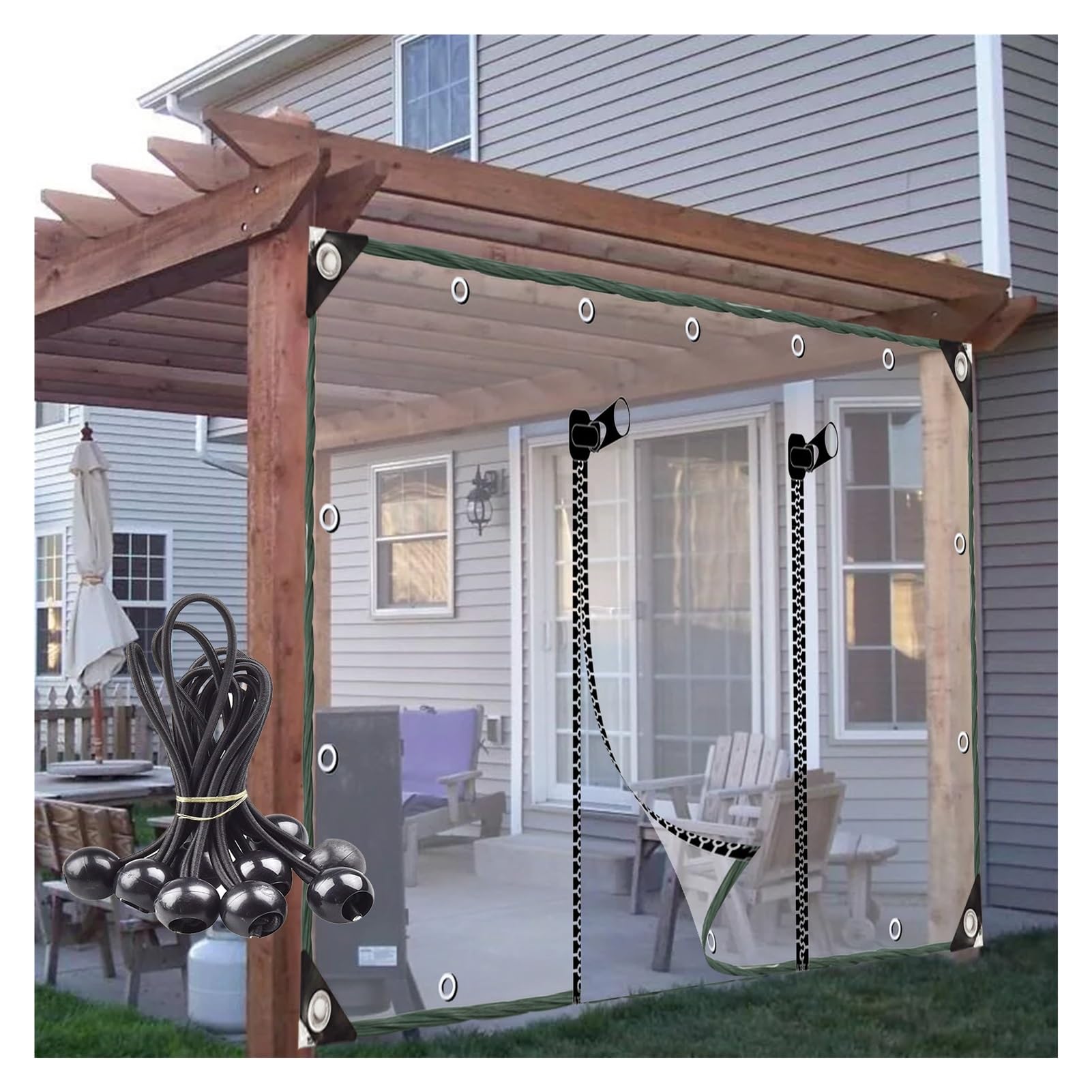 SYFXZZDS Clear Tarps with Grommets, Clear Tarpaulin Waterproof Heavy Duty for Patios, Porch, Gazebos, Outdoor Tarpaulin Curtain with Ball Bungee Cords (Color : Clear, Size : 2.5x1.5m/8.2x4.92ft)