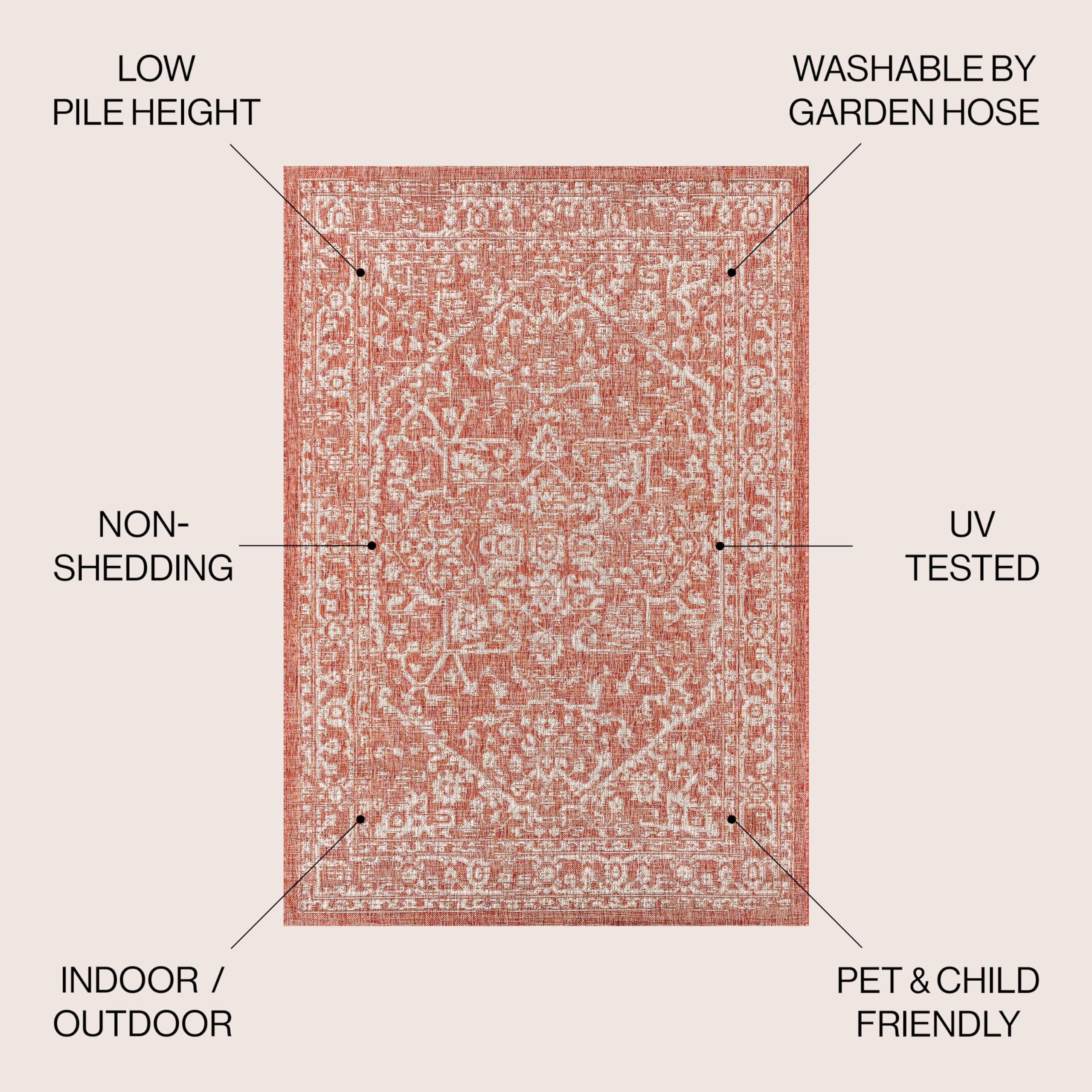 JONATHAN Y SMB104A-8 Malta Bohemian Medallion Textured Weave Indoor Outdoor Area r.u.g, Coastal, Traditional, Transitional Easy, Bedroom,Kitchen,Backyard,Patio,Non Shedding, Red/Taupe, 8 X 10