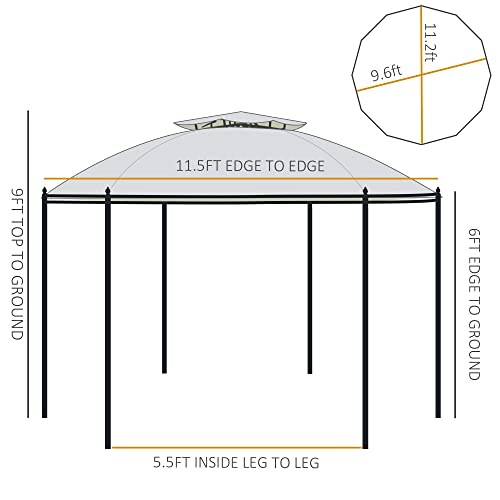 Outsunny 11.5' Patio Gazebo, Outdoor Gazebo Canopy Shelter with Curtains, Romantic Round Double Roof, Solid Steel Frame for Garden, Lawn, Backyard and Deck, Cream White