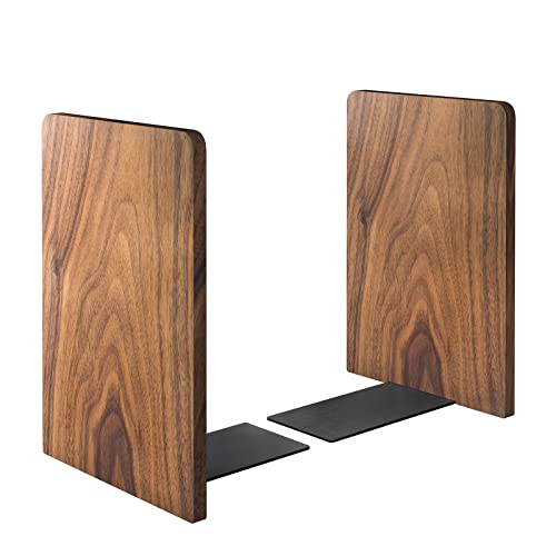Brosisincorp Wood Book Ends for Shelves Bookends to Hold Heavy Duty Books Pack of 1 Pair Walnut Wooden Office Book Stand Non-Skid