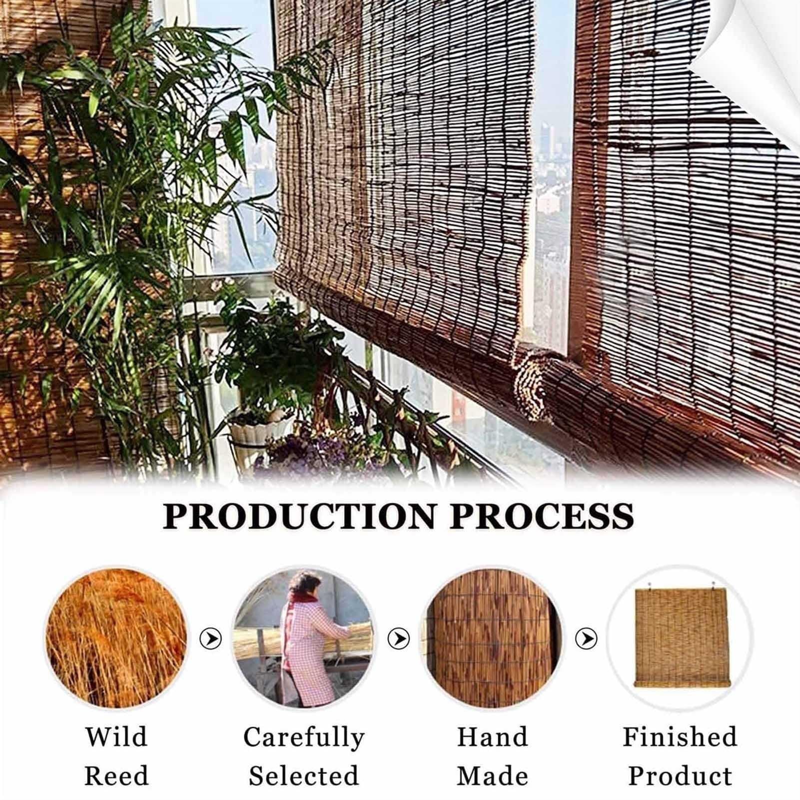 Patio Shades Roll Up Outdoor, Bamboo Blinds for Outdoor Patio, Thernal Insulated Shading Reed Blinds, Blackout Bamboo Shade, Privacy Screen, Cordless, 24″ 30″ 34″ 36″ 39″ 43″ 48″ 51″ 55″ 70″ Width
