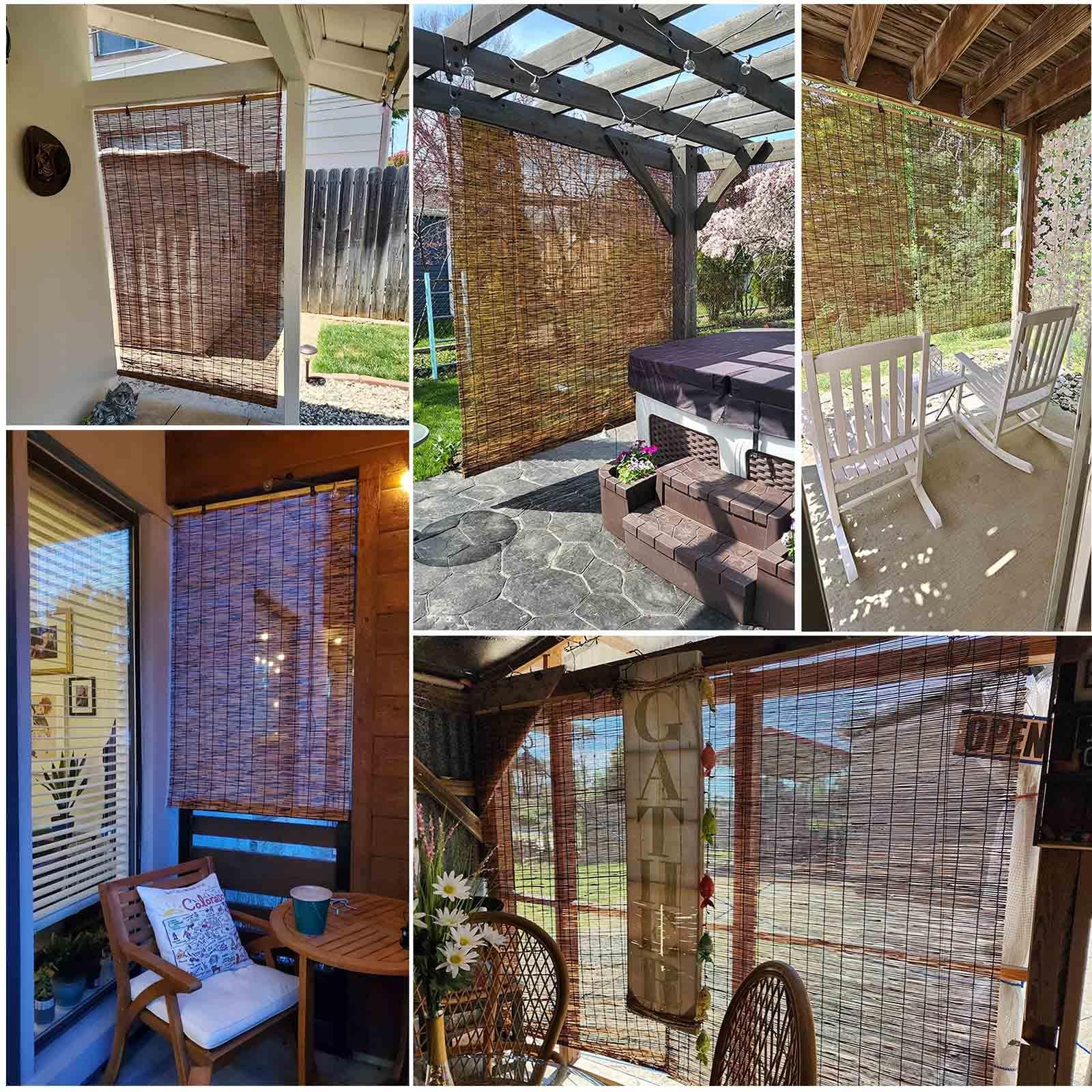 Patio Shades Roll Up Outdoor, Bamboo Blinds for Outdoor Patio, Thernal Insulated Shading Reed Blinds, Blackout Bamboo Shade, Privacy Screen, Cordless, 24″ 30″ 34″ 36″ 39″ 43″ 48″ 51″ 55″ 70″ Width