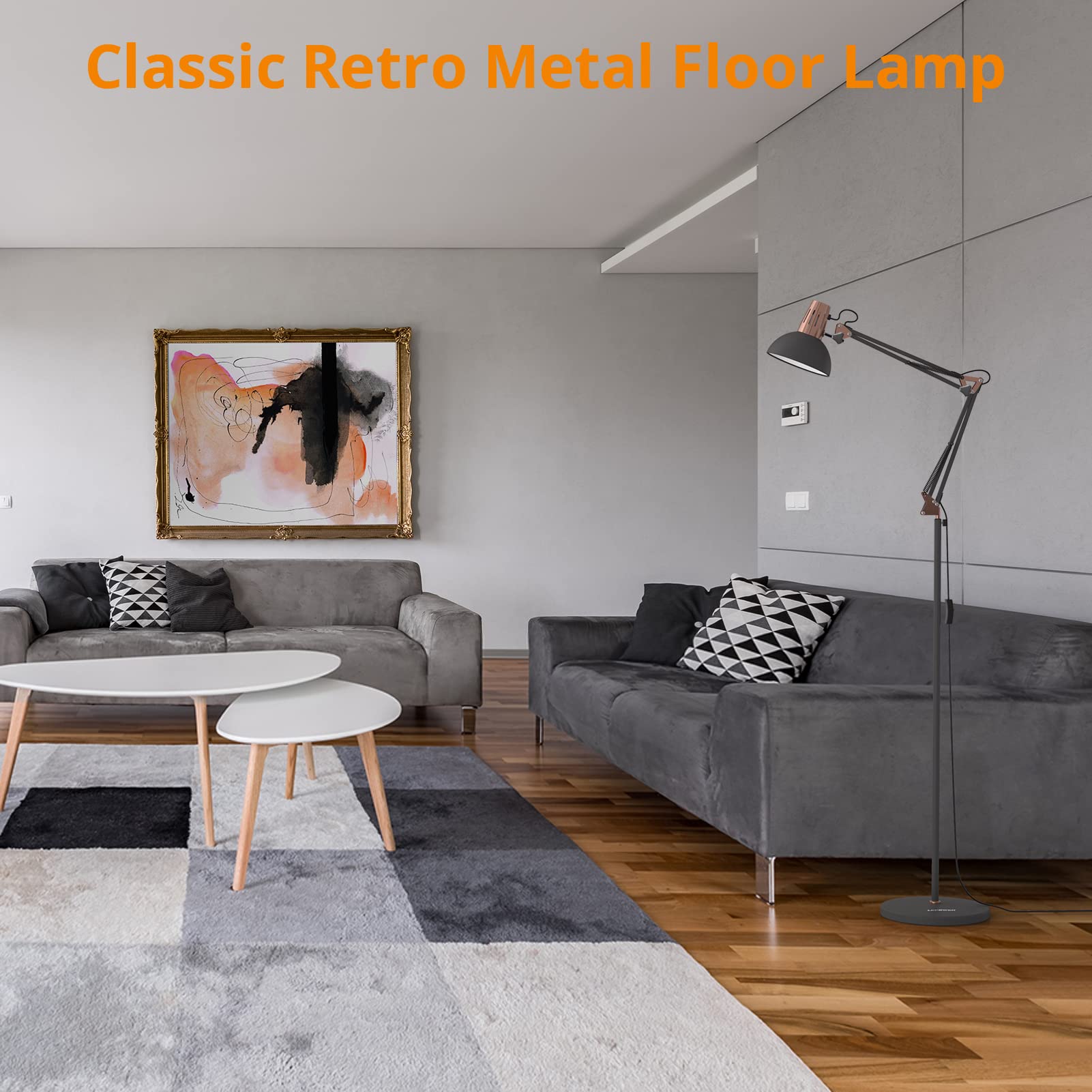 LEPOWER Metal Floor Lamp, Adjustable Architect Swing Arm Standing Lamp with Heavy Duty Base, Eye-Caring Reading/Drawing Lamp with On/Off Switch for Living Room, Bedroom, Study Room, Office