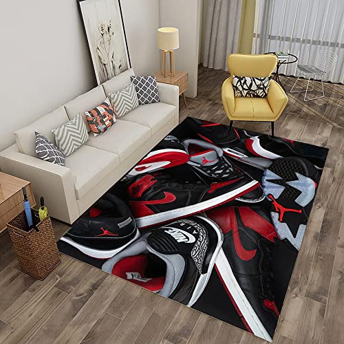 Sneakers Rug, Basketball Rug, Sports Rug, Jump Rug, Red and Black Rug,for Young Room Rug, Modern Motif Rug, Art Rug, line Form Rug, Personalized Rug, Non-Slip Backing,SS6..6 (55.1”x78.7”)=140x200cm