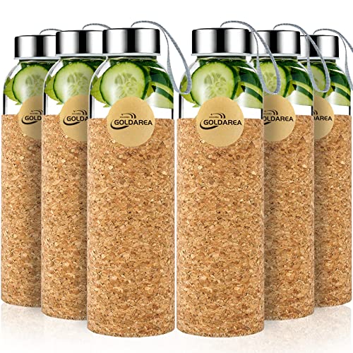 GoldArea 6 Pack Glass Water Bottles with Sleeves, 16 oz Glass Bottles with Stainless Steel Caps, Reusable Sport Water Bottles, Juice Containers with Lids for Fridge, Leakproof Bottles for Beverage