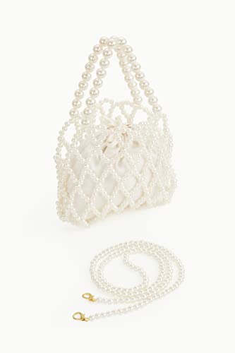 BABEYOND Women Pearl Clutch Purse - Bucket Beaded Bridal Evening Bag Formal Reticulated Bag with Inner Bag for Party Wedding