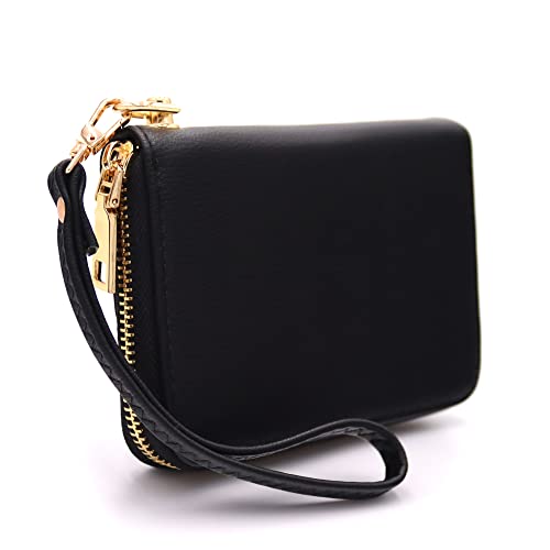 LOVESOME Womens Small Zip Around Wristlet Wallet(Black)