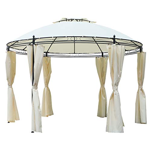 Outsunny 11.5' Patio Gazebo, Outdoor Gazebo Canopy Shelter with Curtains, Romantic Round Double Roof, Solid Steel Frame for Garden, Lawn, Backyard and Deck, Cream White