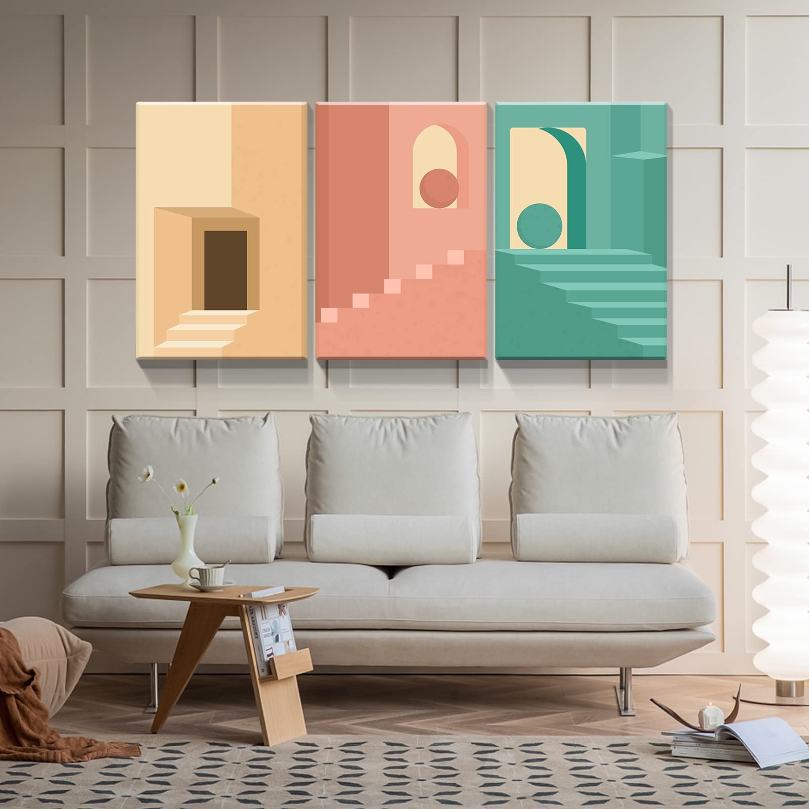 Denozer - Boho Wall Art Abstract Canvas Print Wall Art Set Mid-Century Modern Architecture Abstract Shapes Illustrations Minimalism Decorative Contemporary for Living Room, Office - 30"x40"x3 Pieces