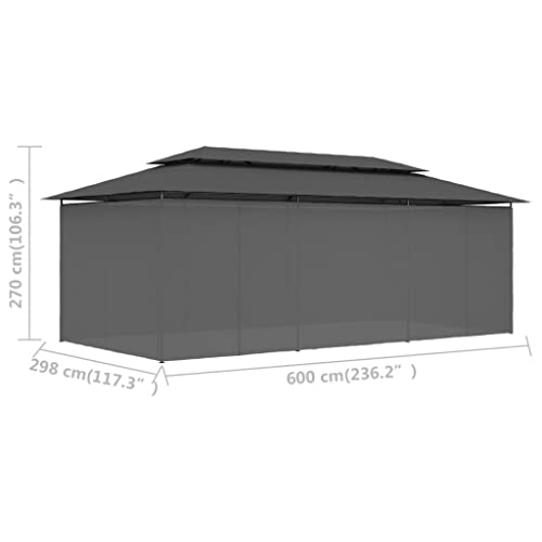 ADUH 236.2"x117.3"x106.3" Gazebo with Curtains Anthracite Easy to Assemble for Outdoor Backyard Gardens