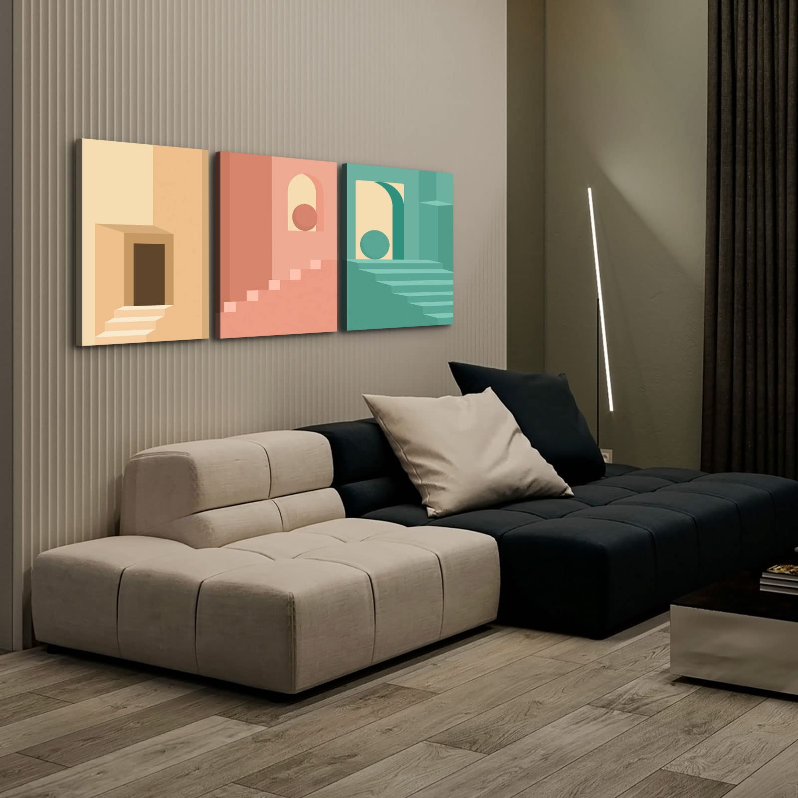 Denozer - Boho Wall Art Abstract Canvas Print Wall Art Set Mid-Century Modern Architecture Abstract Shapes Illustrations Minimalism Decorative Contemporary for Living Room, Office - 30"x40"x3 Pieces