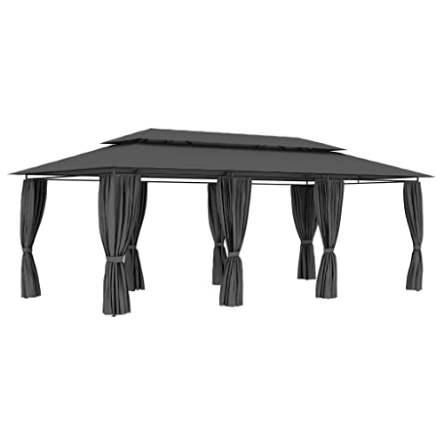 ADUH 236.2"x117.3"x106.3" Gazebo with Curtains Anthracite Easy to Assemble for Outdoor Backyard Gardens