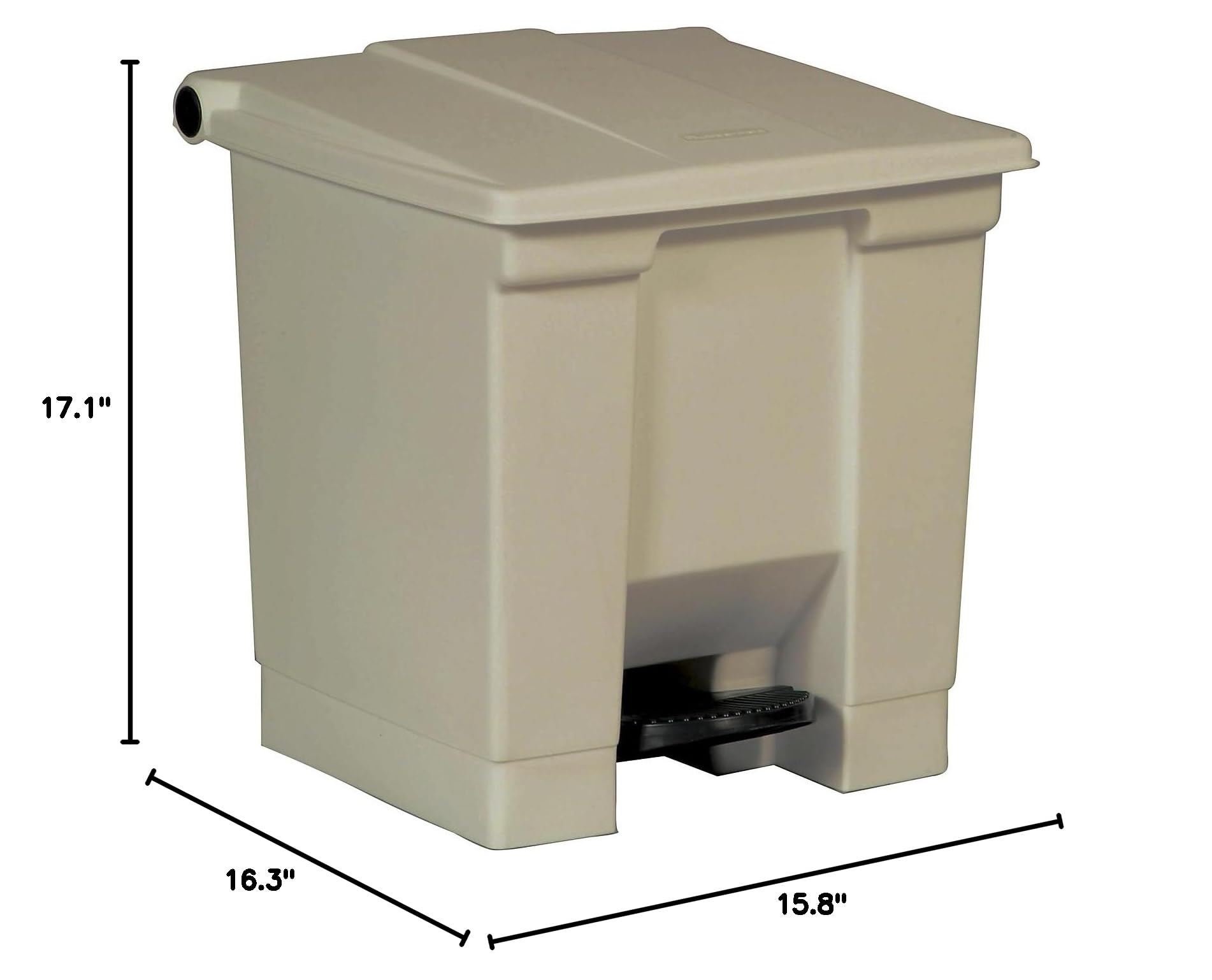 Rubbermaid Commercial Step Waste Container, 17.1" x 15.8" x 16.3", Beige