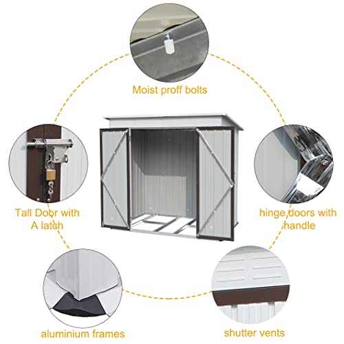 6 X 4 Ft Outdoor Metal Storage Shed, Small shed, Galvanized Metal Garden shed with Lockable Double Doors, Tool Storage Shed for Patio Lawn Backyard Trash Cans,Bike shed, Coffee