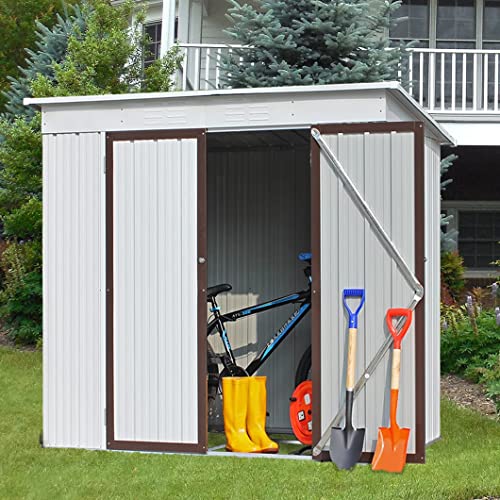 6 X 4 Ft Outdoor Metal Storage Shed, Small shed, Galvanized Metal Garden shed with Lockable Double Doors, Tool Storage Shed for Patio Lawn Backyard Trash Cans,Bike shed, Coffee