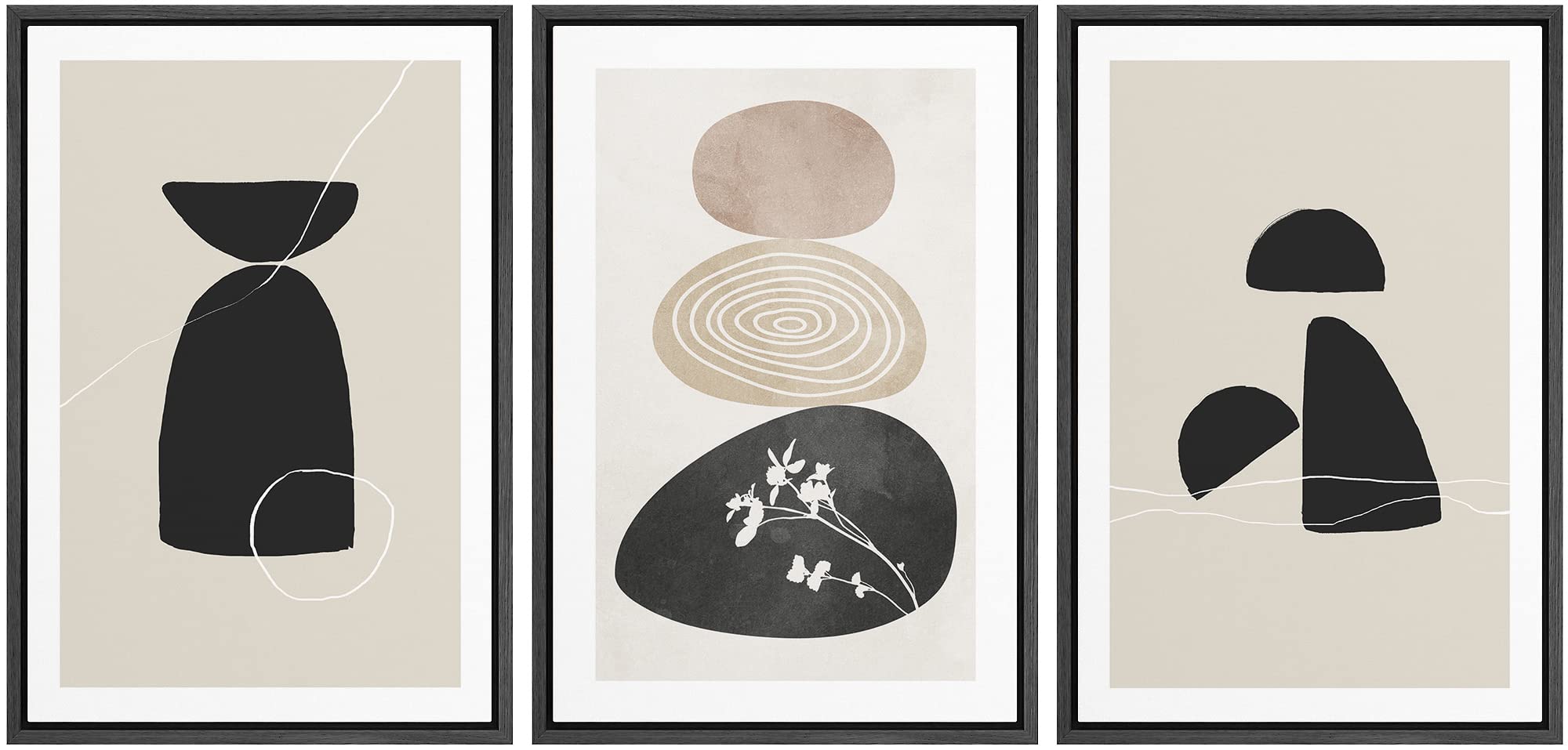 wall26 Framed Canvas Print Wall Art Set Geometric Mid-Century Polygons Graffiti & Street Art Abstract Illustrations Modern Art Decorative Zen for Living Room, Bedroom, Office - 16"x24"x3 Black