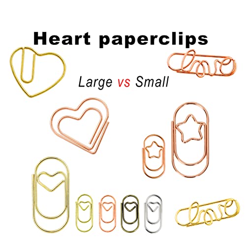 TESSTOR 100 Pcs Gold Heart Paper Clips Smooth Finish Love Shaped Paperclips Wedding Decoration, Funny Fancy Office Bookmarks Planner Clip Organizers