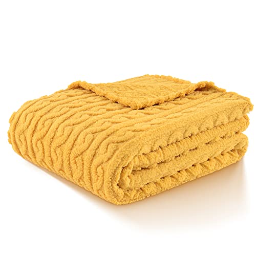 FY FIBER HOUSE Sherpa Blanket - 3D Pattern Design Yellow Throw Blanket for Sofa Couch, Bed, Warm Super Soft Cozy Microfiber Fleece Blanket for Living Room, Throw 50”x60”
