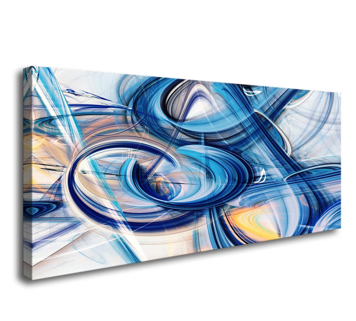 Jiuqinghua Canvas Prints Abstract Blue Wall Art Print Paintings 1 panel Abstract Fractal Background Stretched Canvas Wooden Framed for Living Room Bedroom and Office Home Decor Artwork 30x60inch