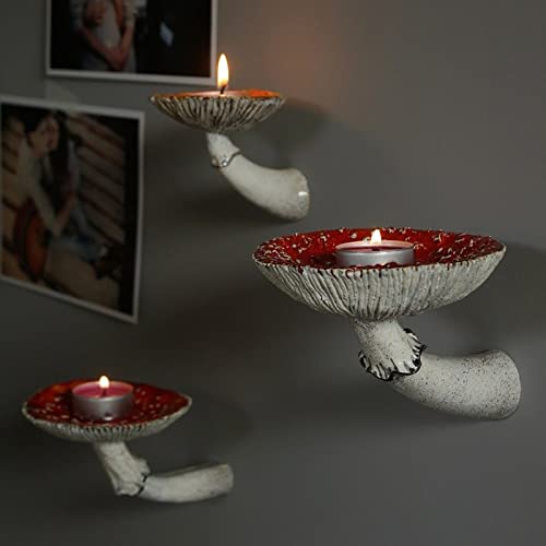 Kunyeah Mushroom Hanging Shelf,Wall Floating Shelf Mushroom Shaped Resin Hanging Ornaments Home Decor Wall Storage Shelves for Bedroom, Living Room, Bathroom (Small)