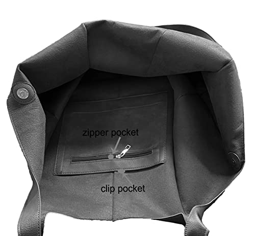 Oversized Soft Leather Shoulder Bag Foldable Hobo Bag Weekend Travel Tote (Grey)